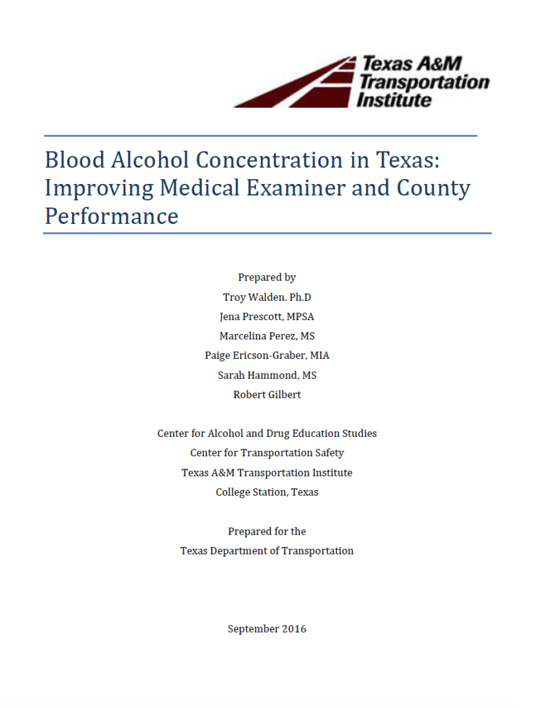 New Report | Blood Alcohol Concentration in Texas: Improving Medical ...